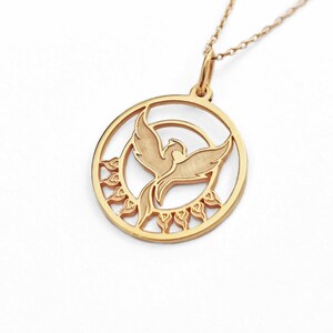 14K 9K Rising Phoenix Necklace, Solid Gold Phoenix Charm,minimalist ...