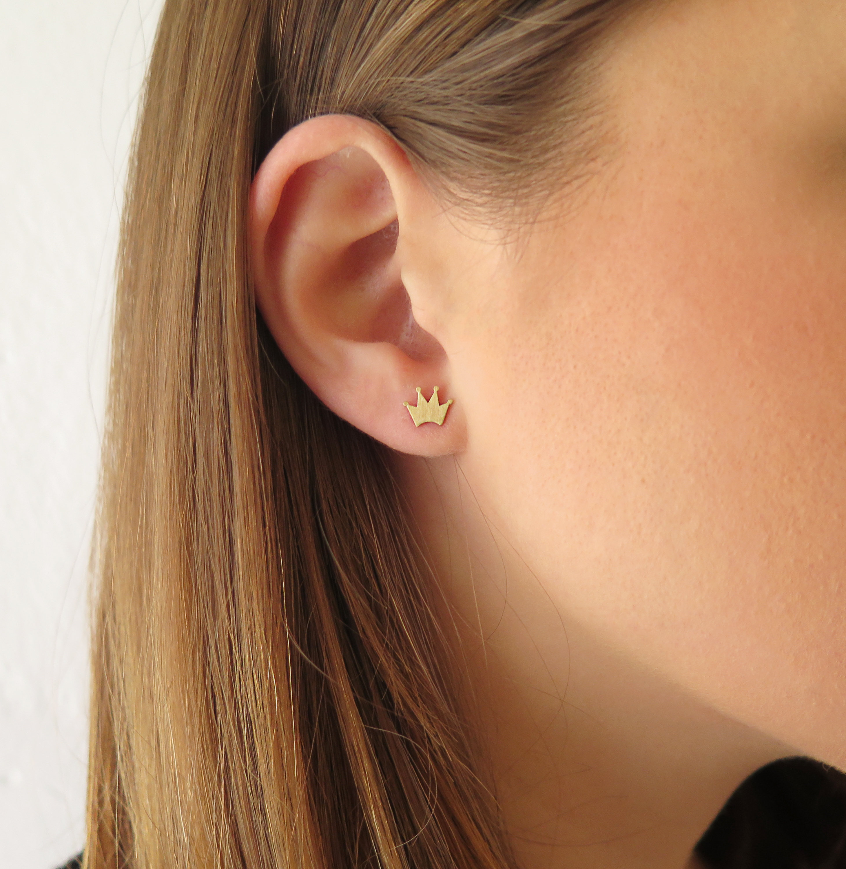 14K Gold Crown Studs, 14K Gold Crown Earrings, Small Crown Studs, Small ...
