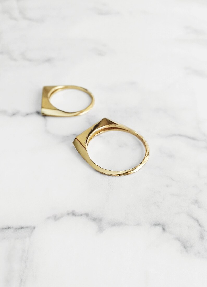 18K 14K 9K Thin Hexagon Bar Signet Ring Solid Gold Signet Ring - Etsy