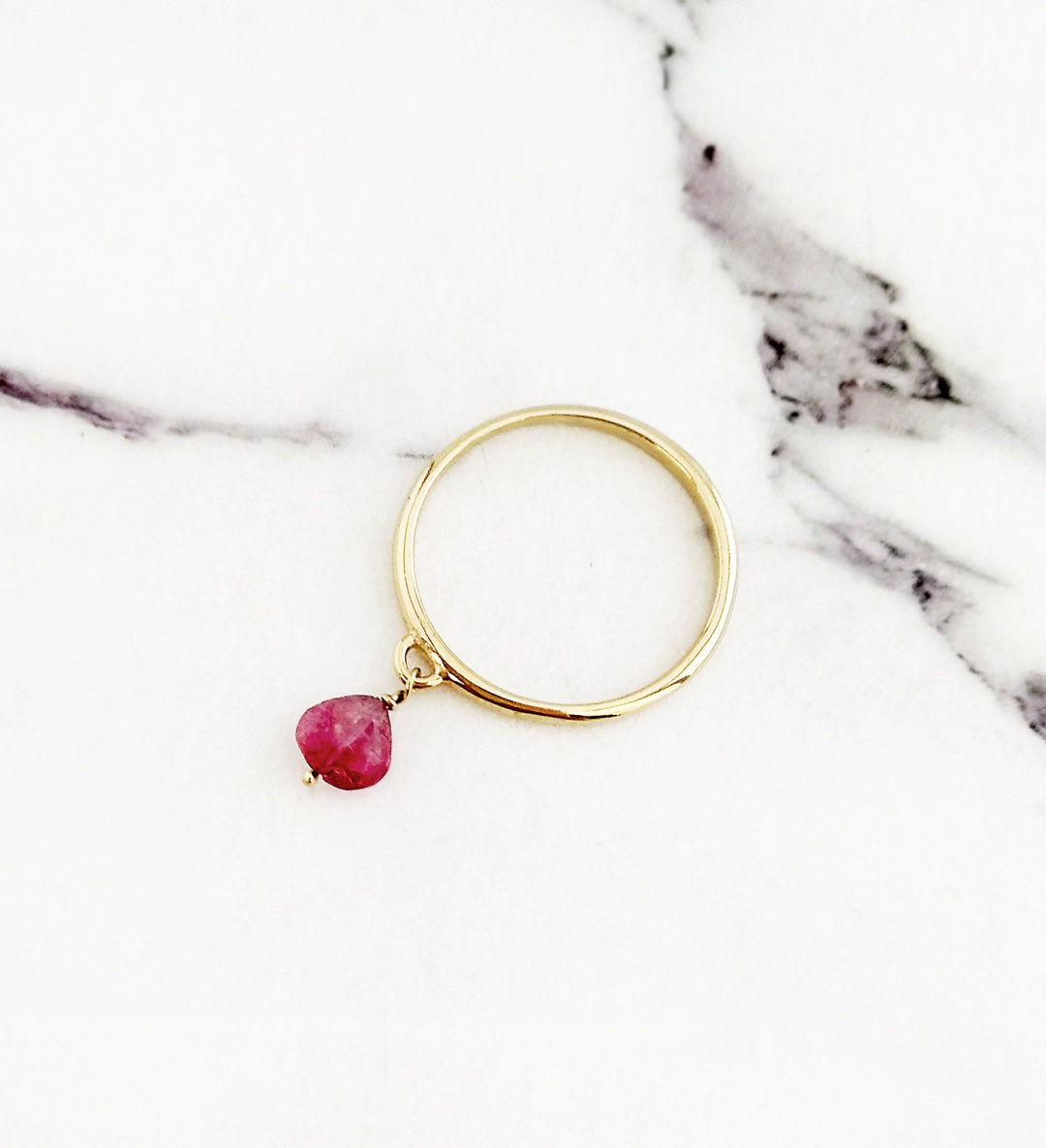 14K Gold Charm Ring, Tourmaline Ring, Gold Dangle Ring, Gemstone Ring ...