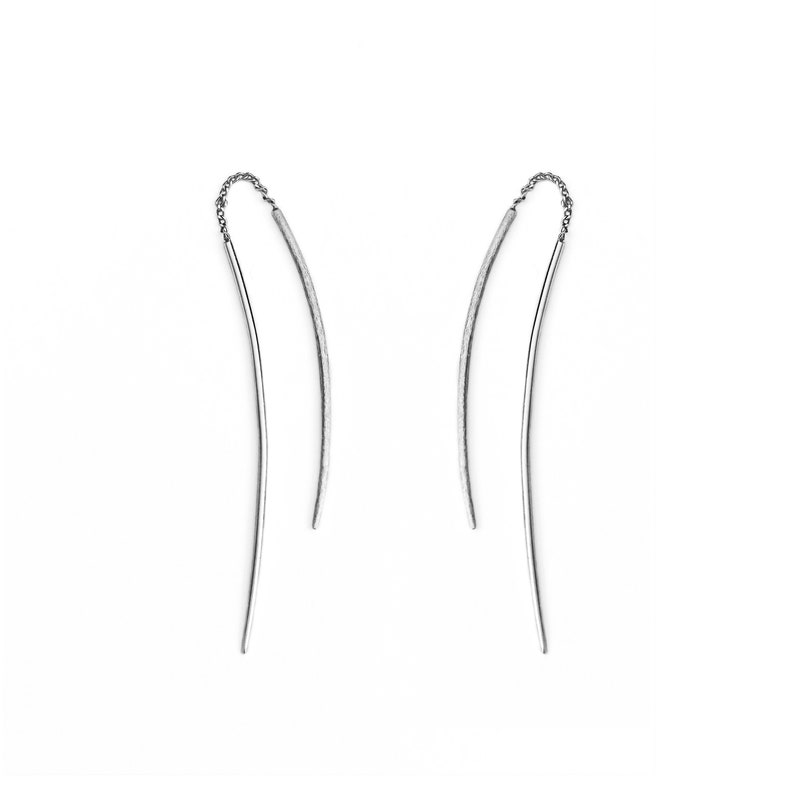 14K 9K Gold Curved Bar Ear Threader Earrings, Solid Gold Swing Earrings ...
