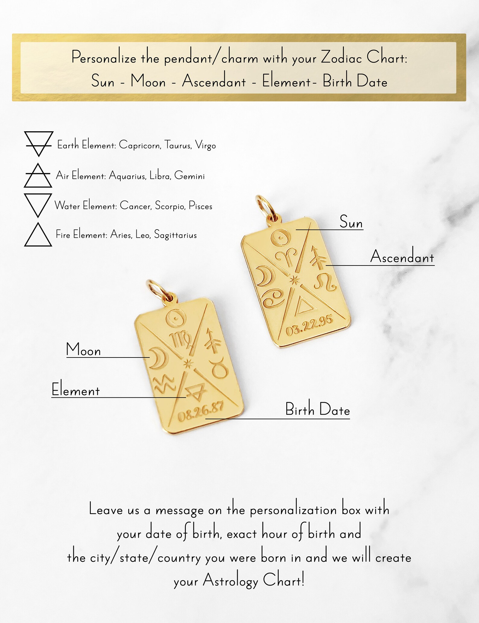 14K 9K Personalized Zodiac Signs Pendant Necklace Sun Moon - Etsy