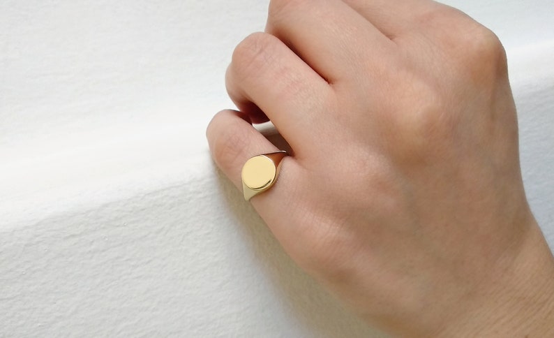 18K 14K Round Signet Ring Solid Gold Signet Ring Gold Pinky | Etsy