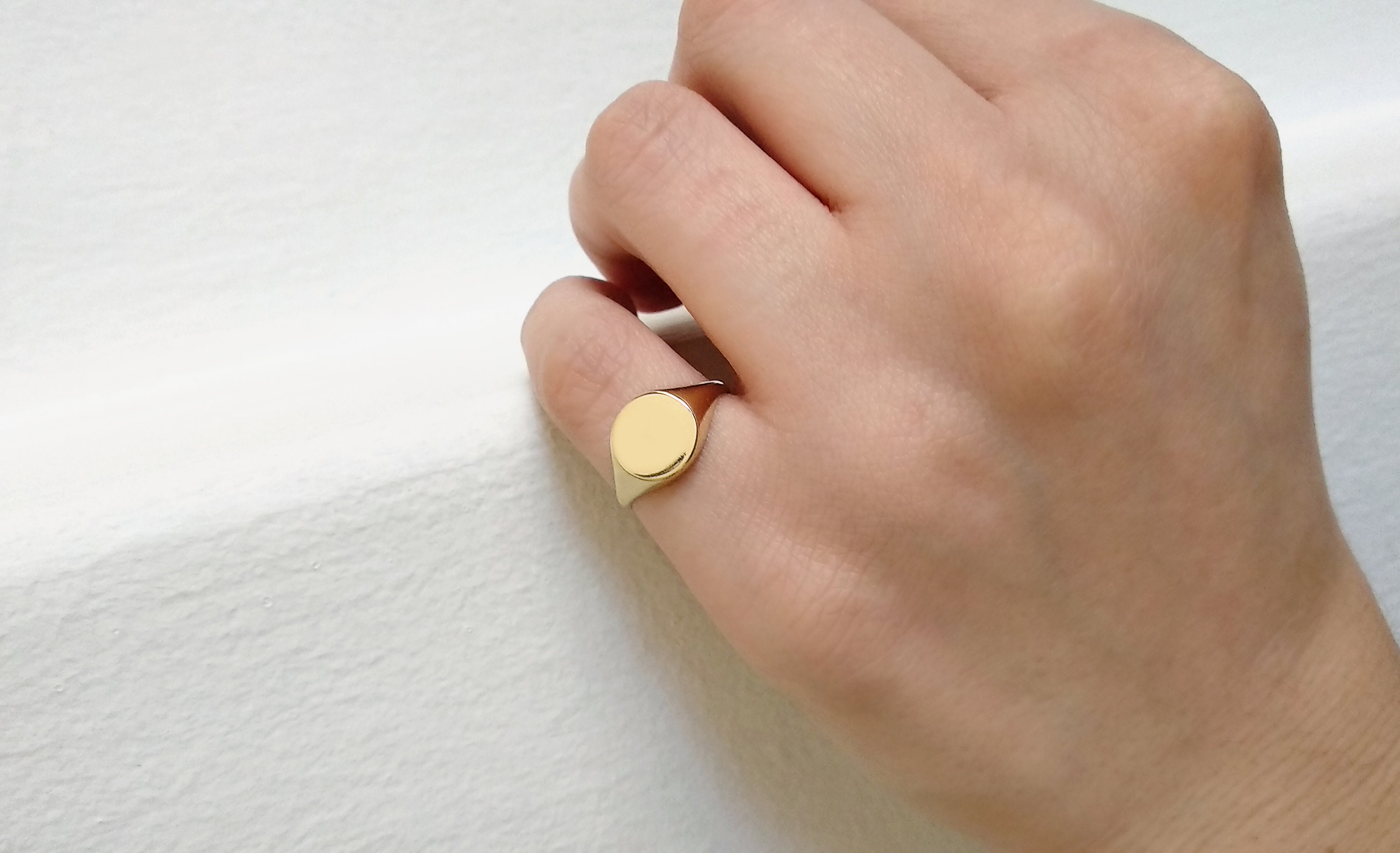18K 14K Round Signet ring Solid Gold Signet ring Gold Pinky | Etsy
