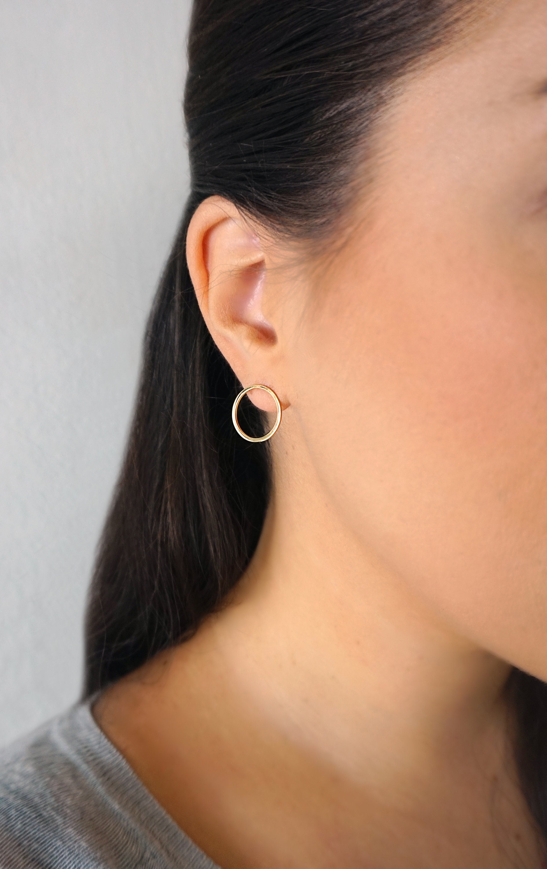 14K Solid Gold Circle Earrings Circle Stud Earrings Hoop | Etsy