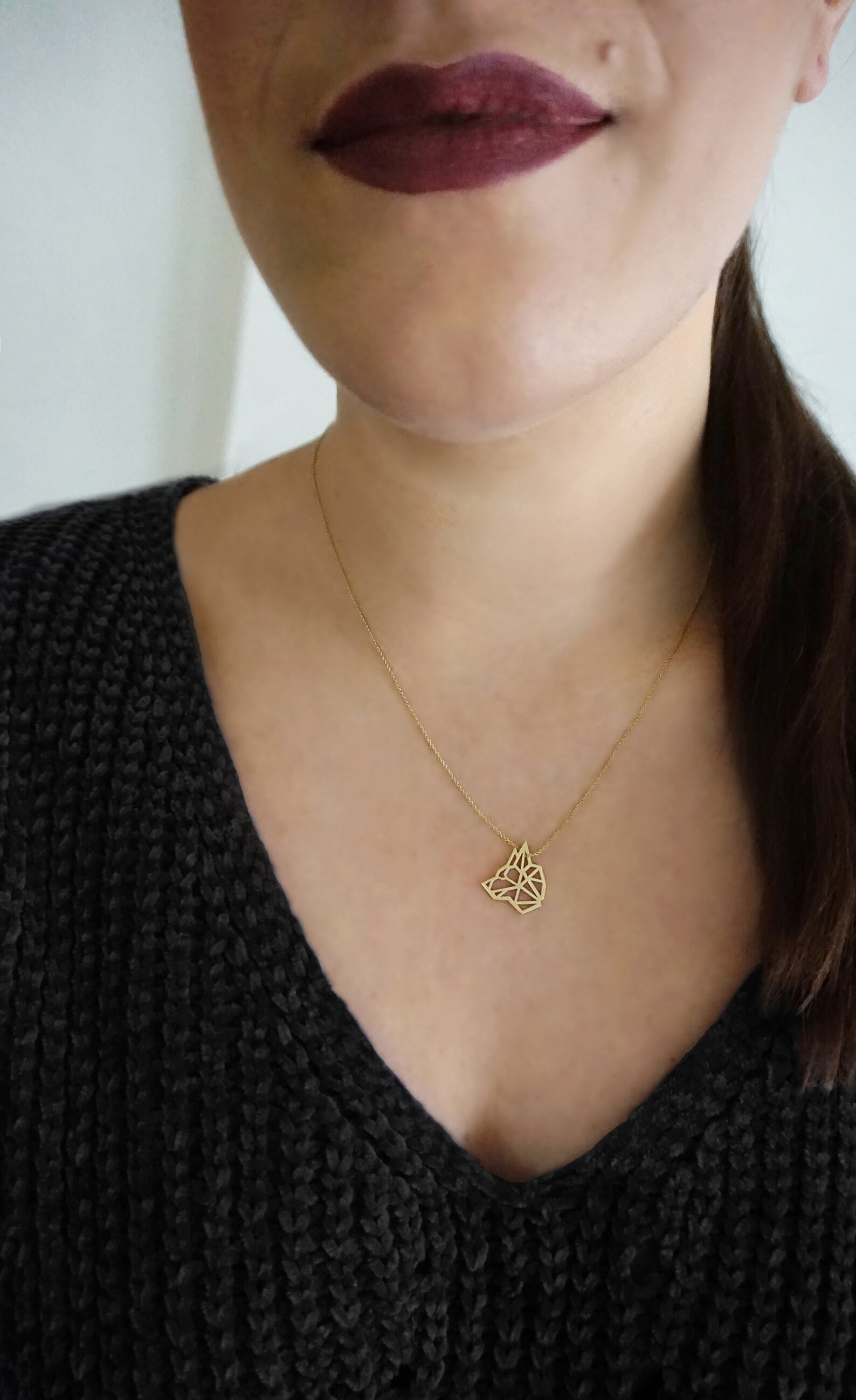 14K Wolf Origami Necklace Dainty Gold Necklace Geometric - Etsy