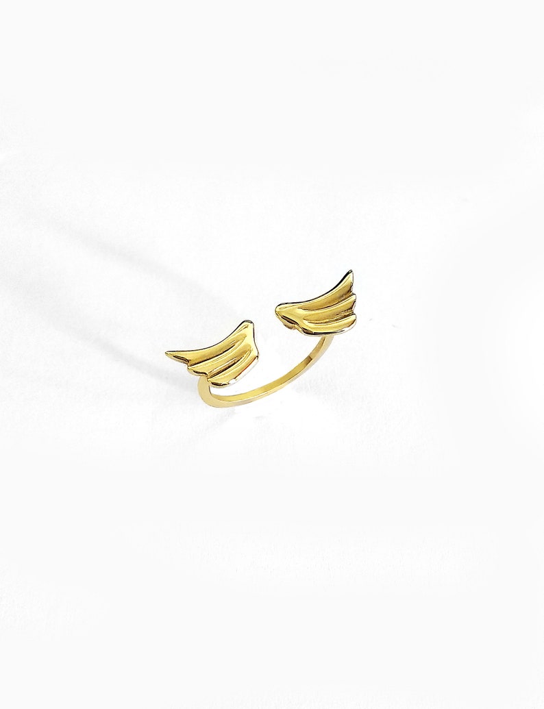 14K Gold Angel Wings Ring Open Wings Ring Guardian Angel | Etsy