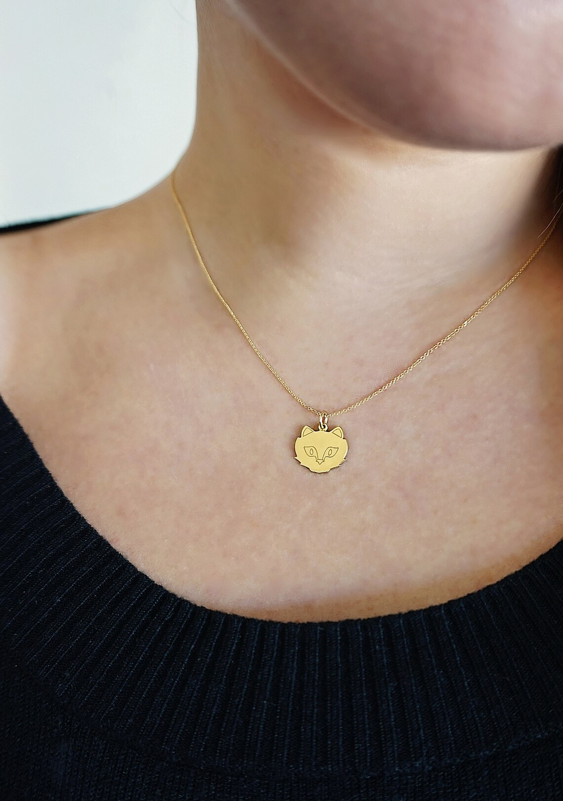 14K 9K Solid Gold Cat Necklace Pet necklace Dainty Cat | Etsy