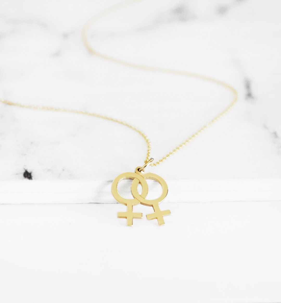 14K 9K Double Female Symbol Necklace, Lesbian Symbol Necklace, Feminist ...