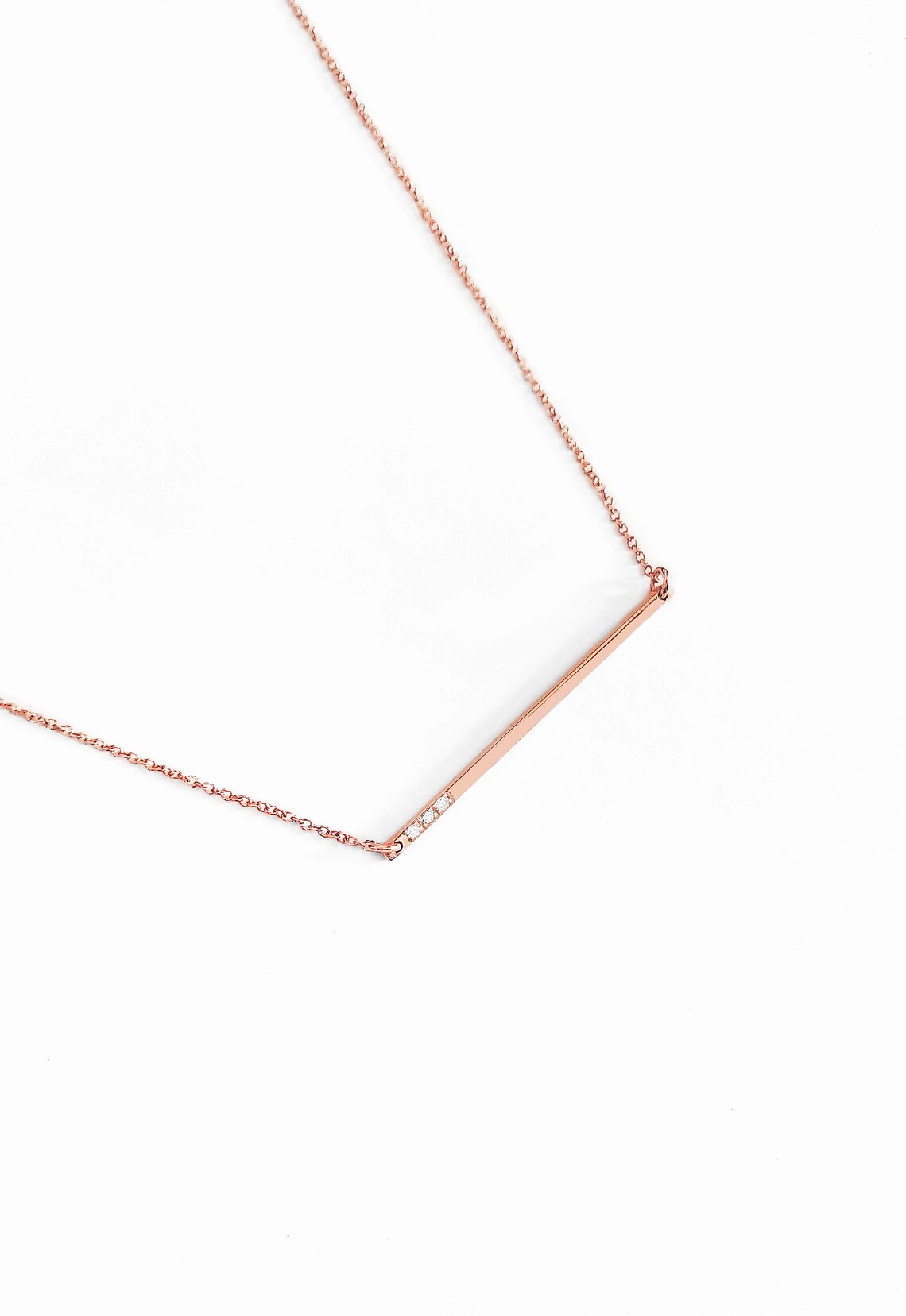14K 18K Thin Diamond Bar Necklace Simple Diamond necklace | Etsy