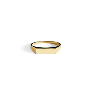 14K Rectangular Bar Signet Ring, Solid Gold Signet Ring, 18K Gold Signet Ring, Gold Chevalier ...