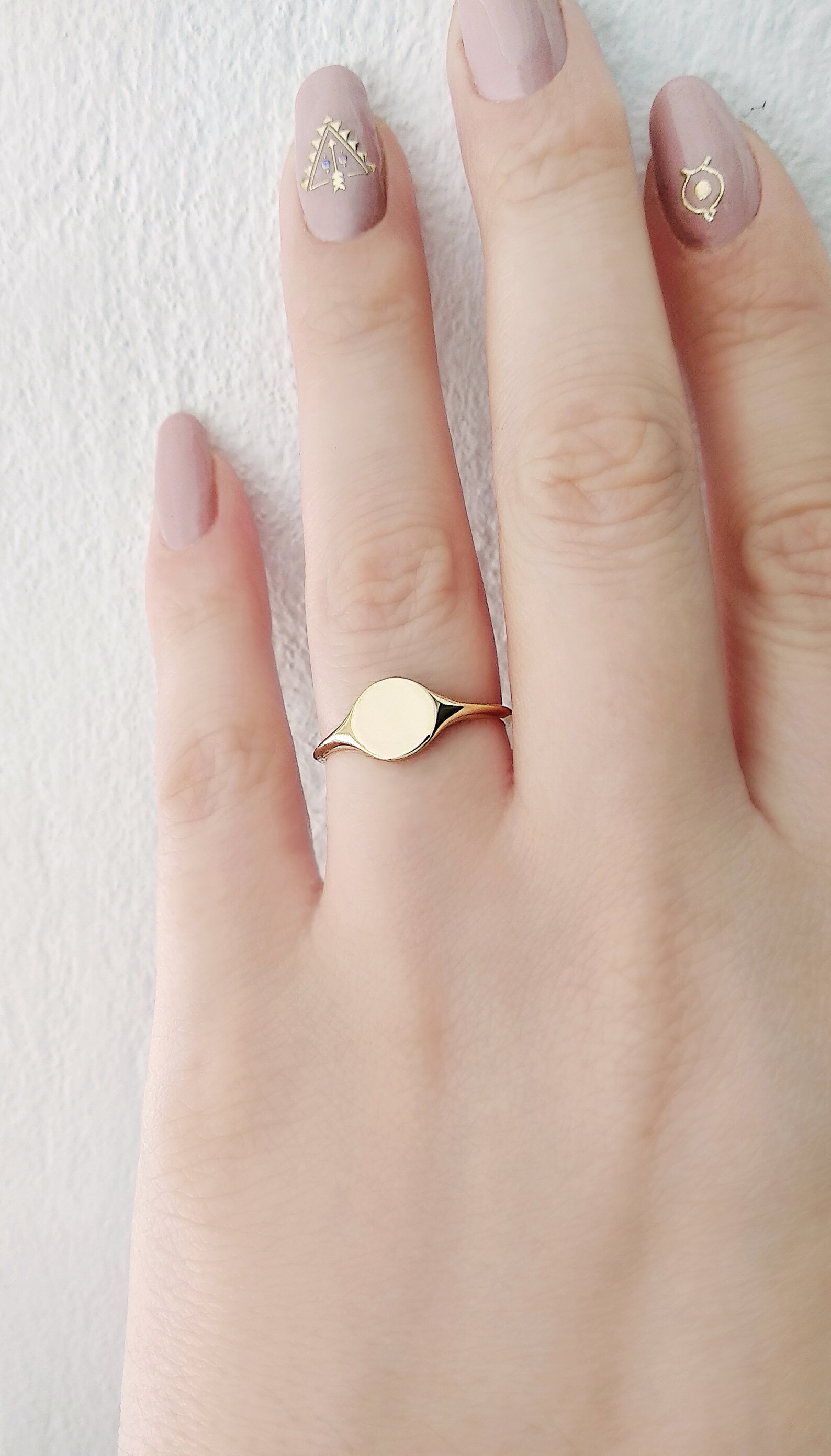 18K 14K 9K Dainty Round Signet ring Solid Gold ring Small | Etsy