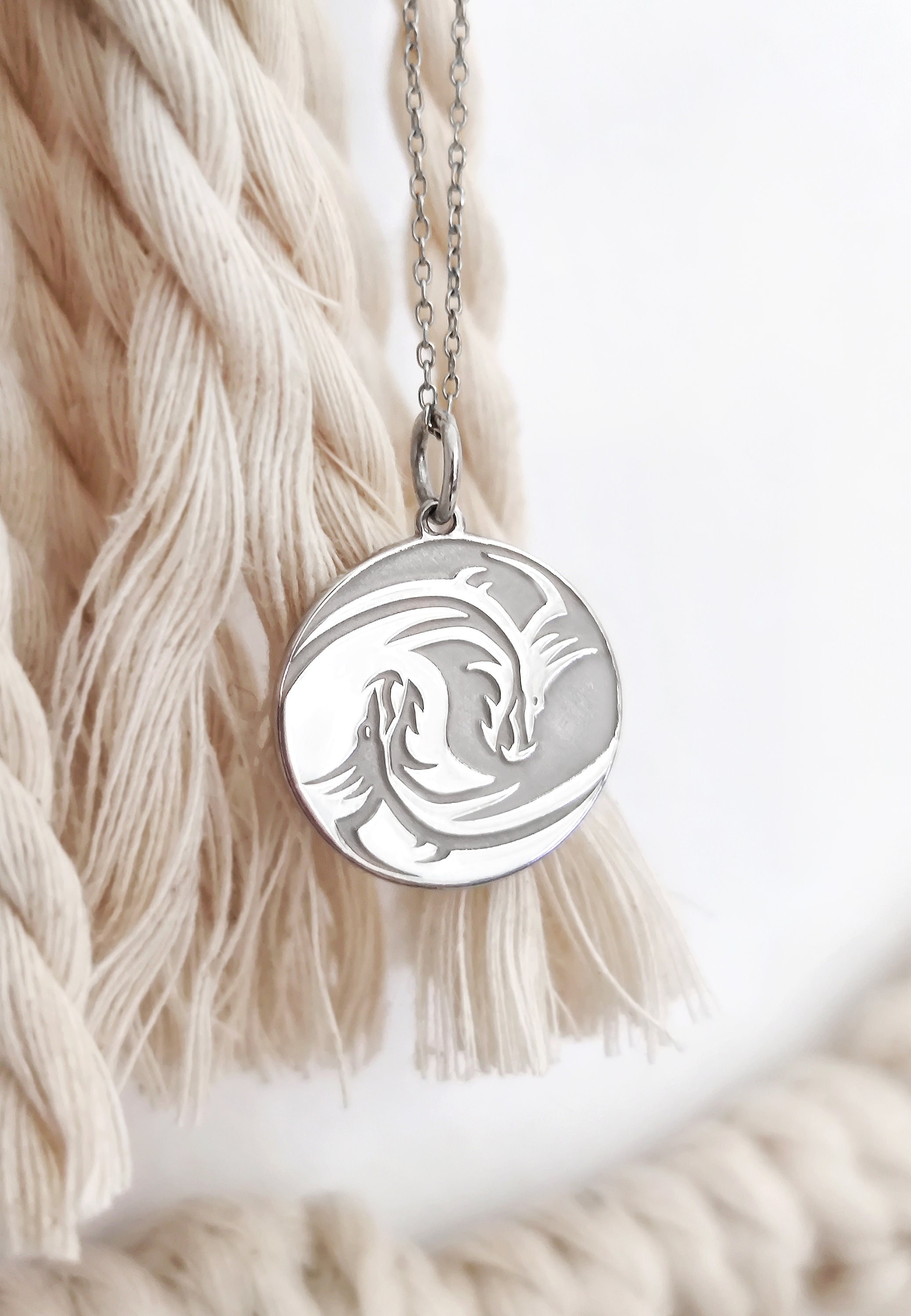 14K 9K Solid Real Gold Dragon Necklace 14K Dainty Dragon Disc - Etsy