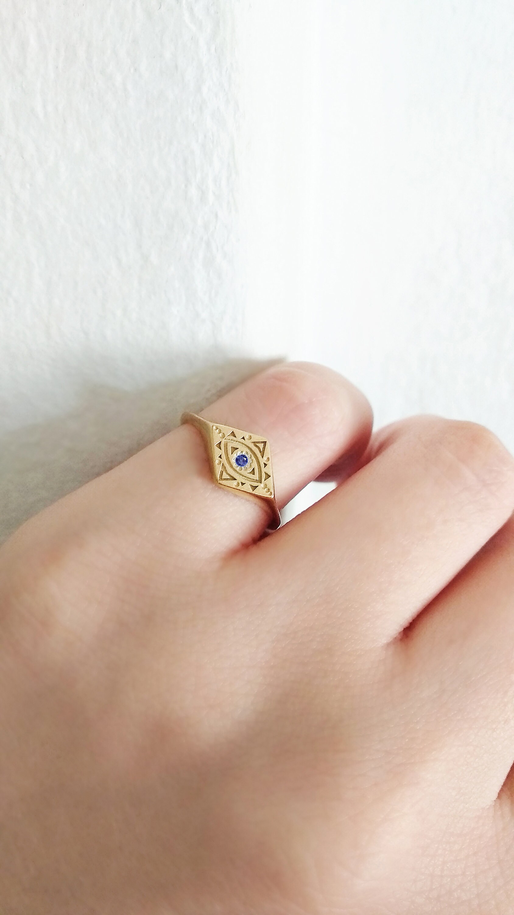 18K 14K 9K Evil Eye Signet Ring Blue Sapphire Evil Eye Signet | Etsy