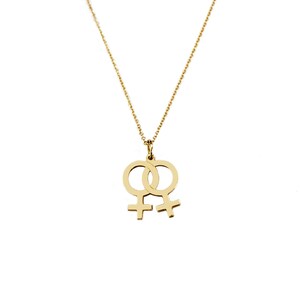 14K 9K Double Female Symbol Necklace, Lesbian Symbol Necklace, Feminist ...