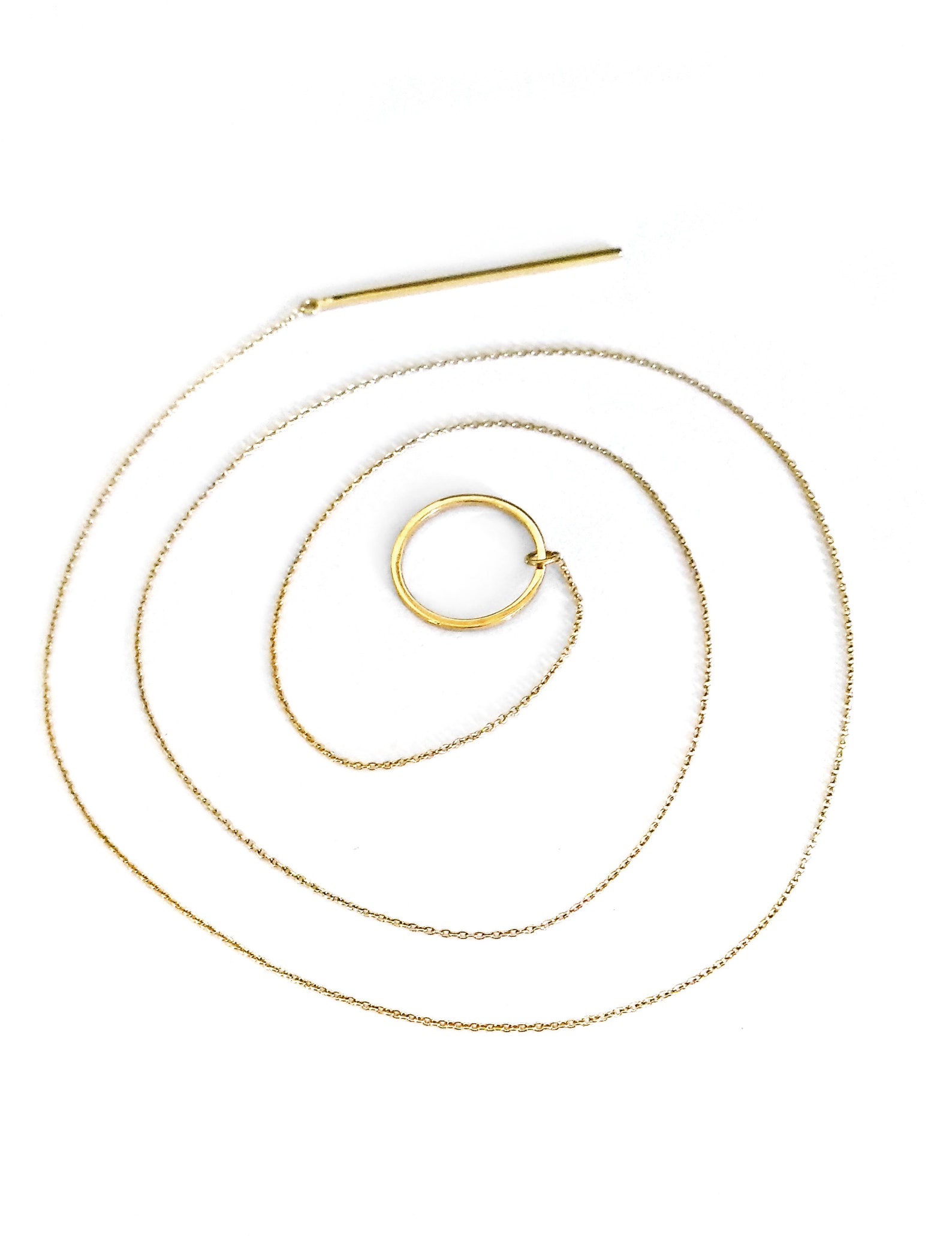 Gold Circle Bar Lariat Necklace 14K 9K Solid Gold Y necklace | Etsy