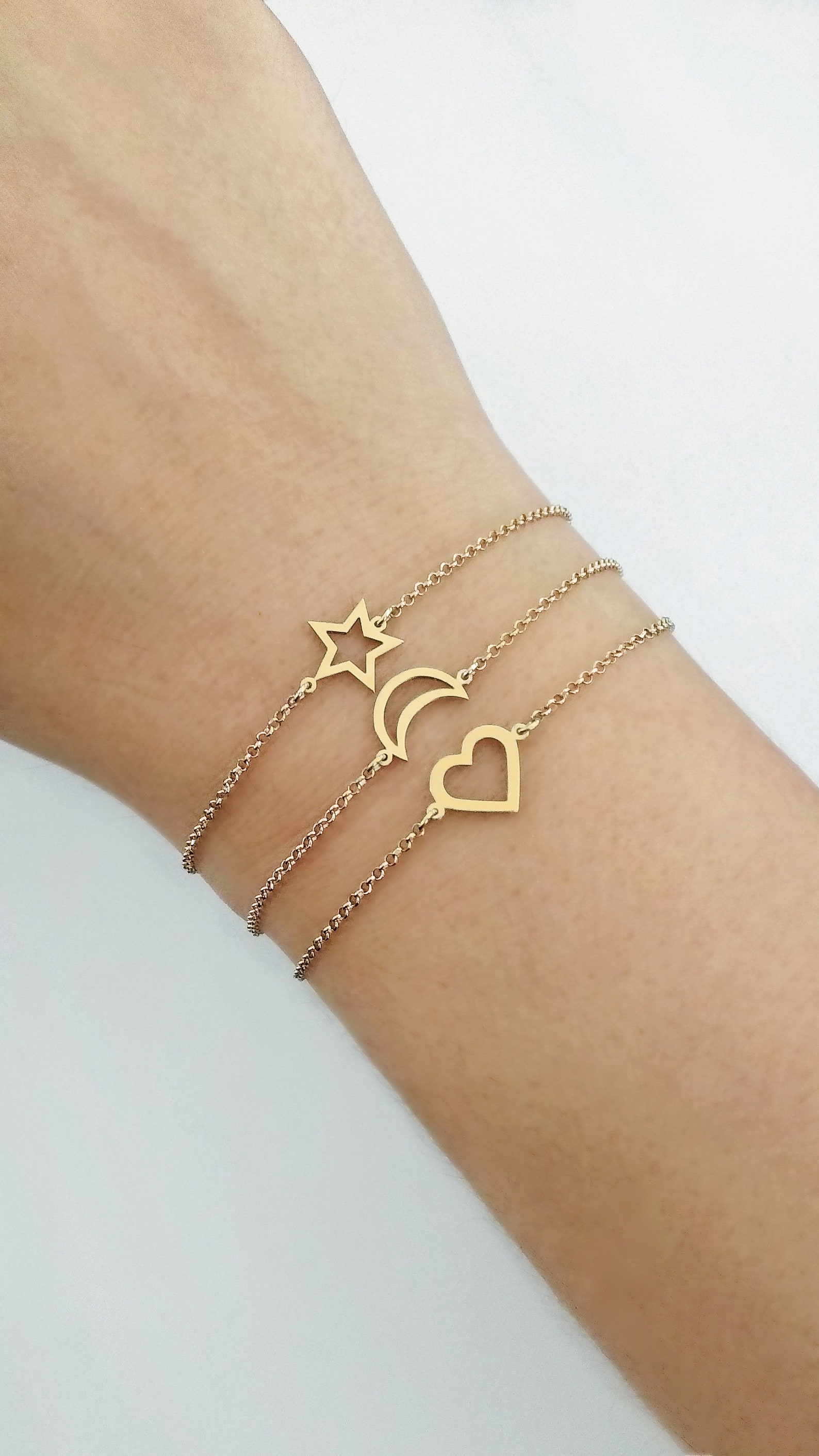 14K 9K Gold Star Bracelet Open Star Bracelet Solid Gold Star | Etsy