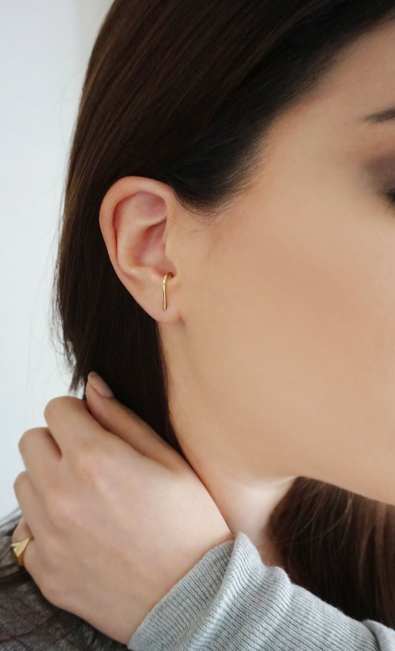 14K 9K Thin suspender earrings Minimal Gold Earrings Solid | Etsy