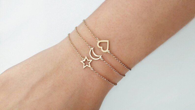 14K 9K Crescent Moon Bracelet, Half Moon Gold Bracelet, Minimalist ...