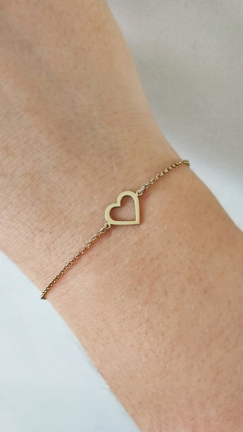 14K 9K Gold Heart Bracelet Open Heart Bracelet Solid Gold - Etsy