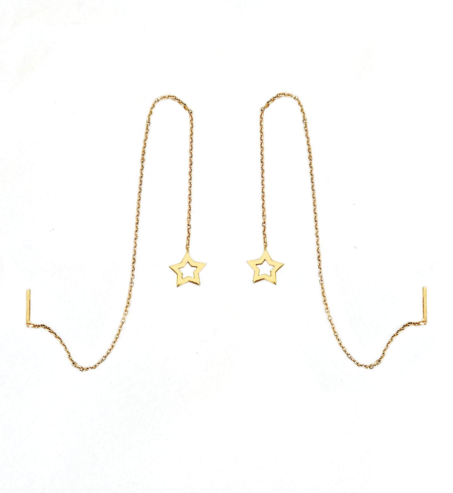 14K 9K Gold Star Threader Earrings Solid Gold Minimalist - Etsy
