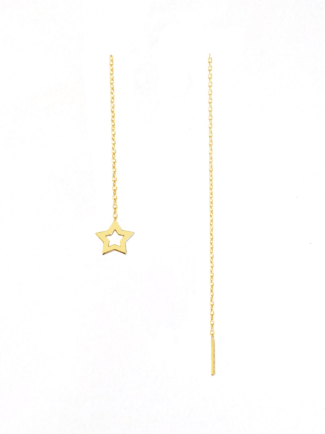 14K 9K Gold Star Threader Earrings Solid Gold Minimalist - Etsy