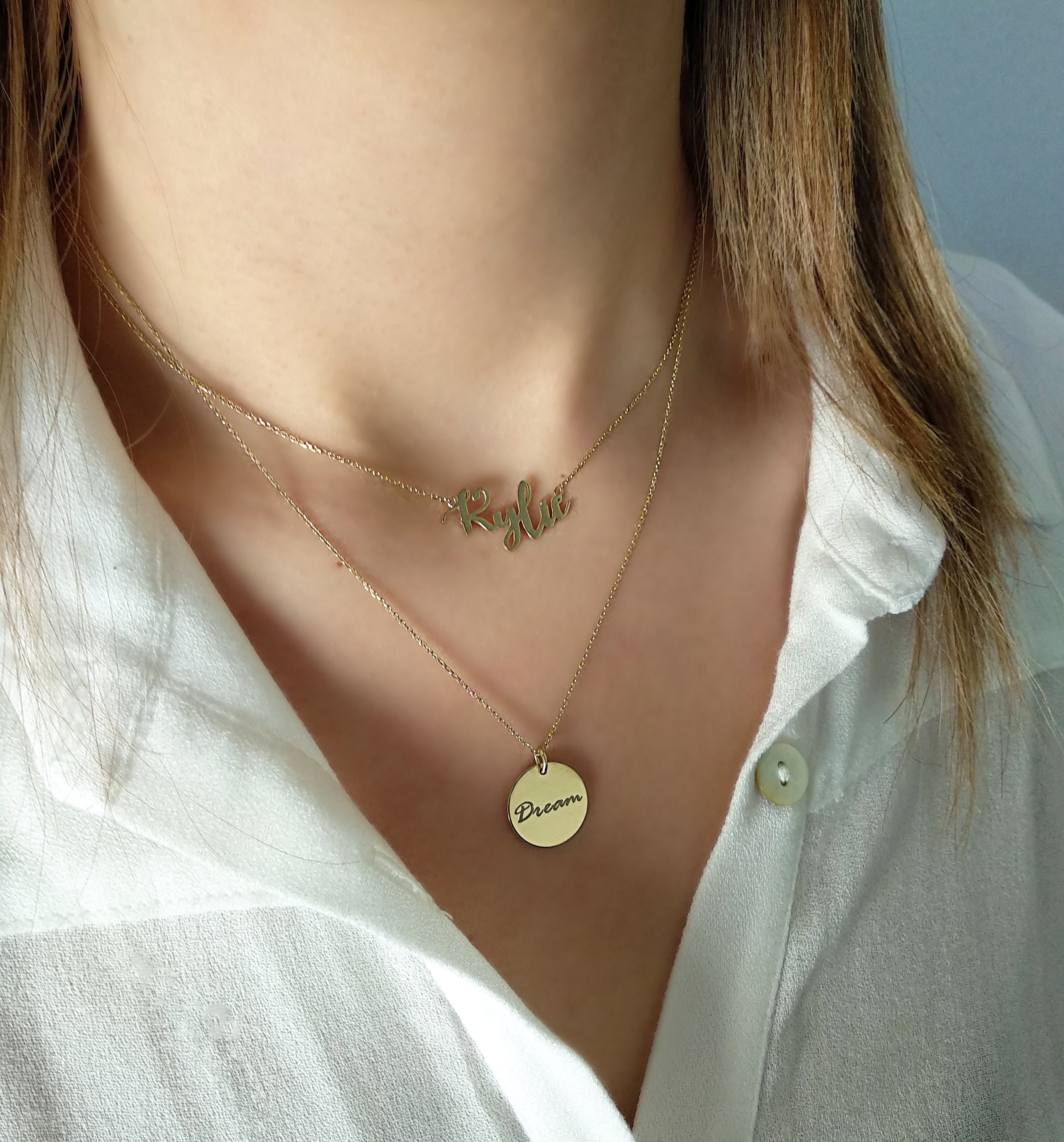 14K 9K Personalized Disc Necklace Solid Gold Disc Necklace | Etsy