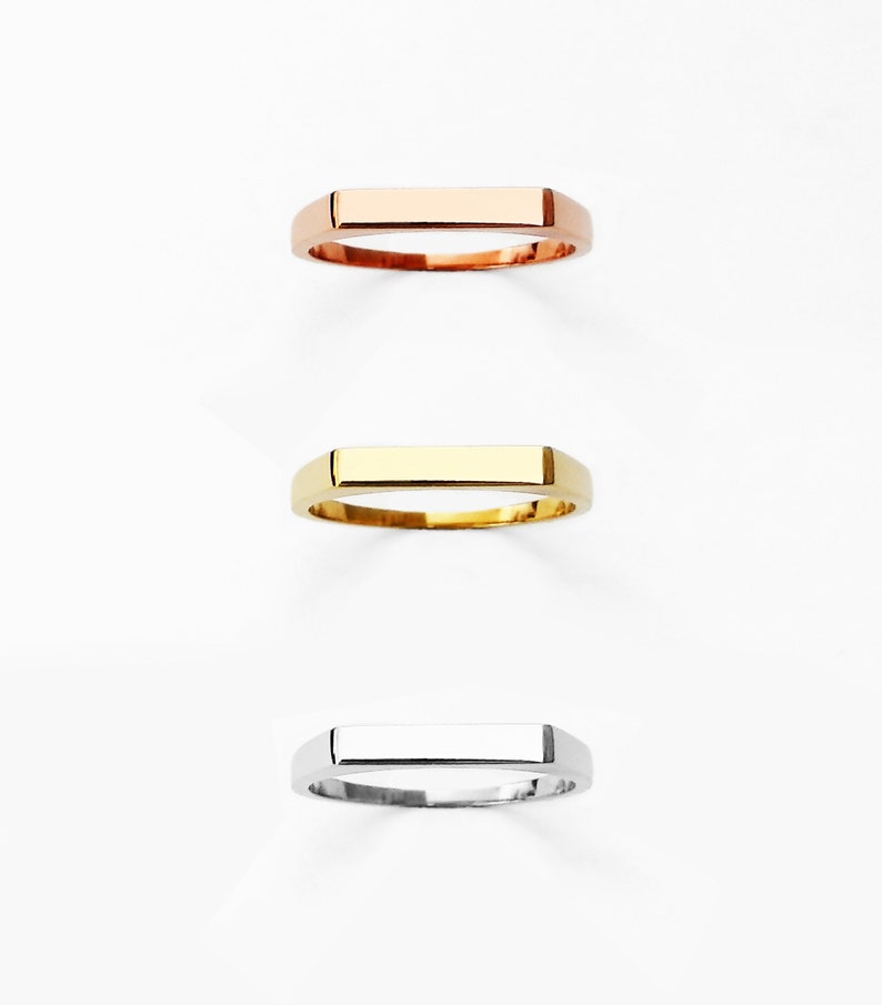 18K 14K 9K Dainty Bar Signet Ring Solid Gold Signet Ring Thin | Etsy