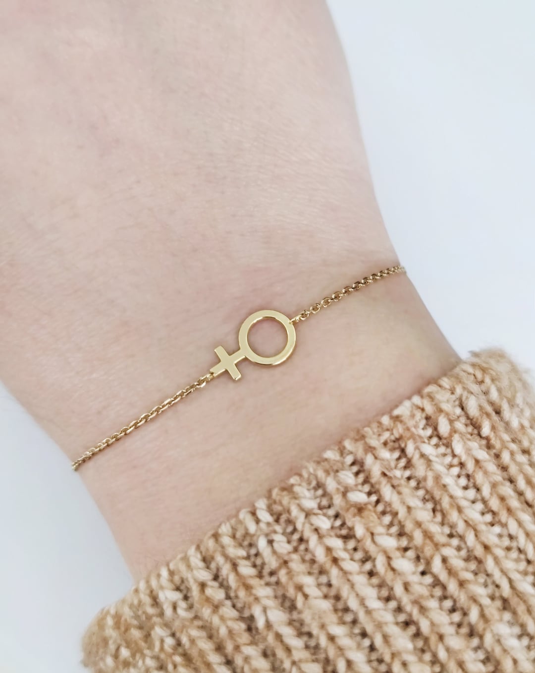 14K 9K Female Symbol Bracelet, Solid Gold Bracelet, Dainty Minimalist ...