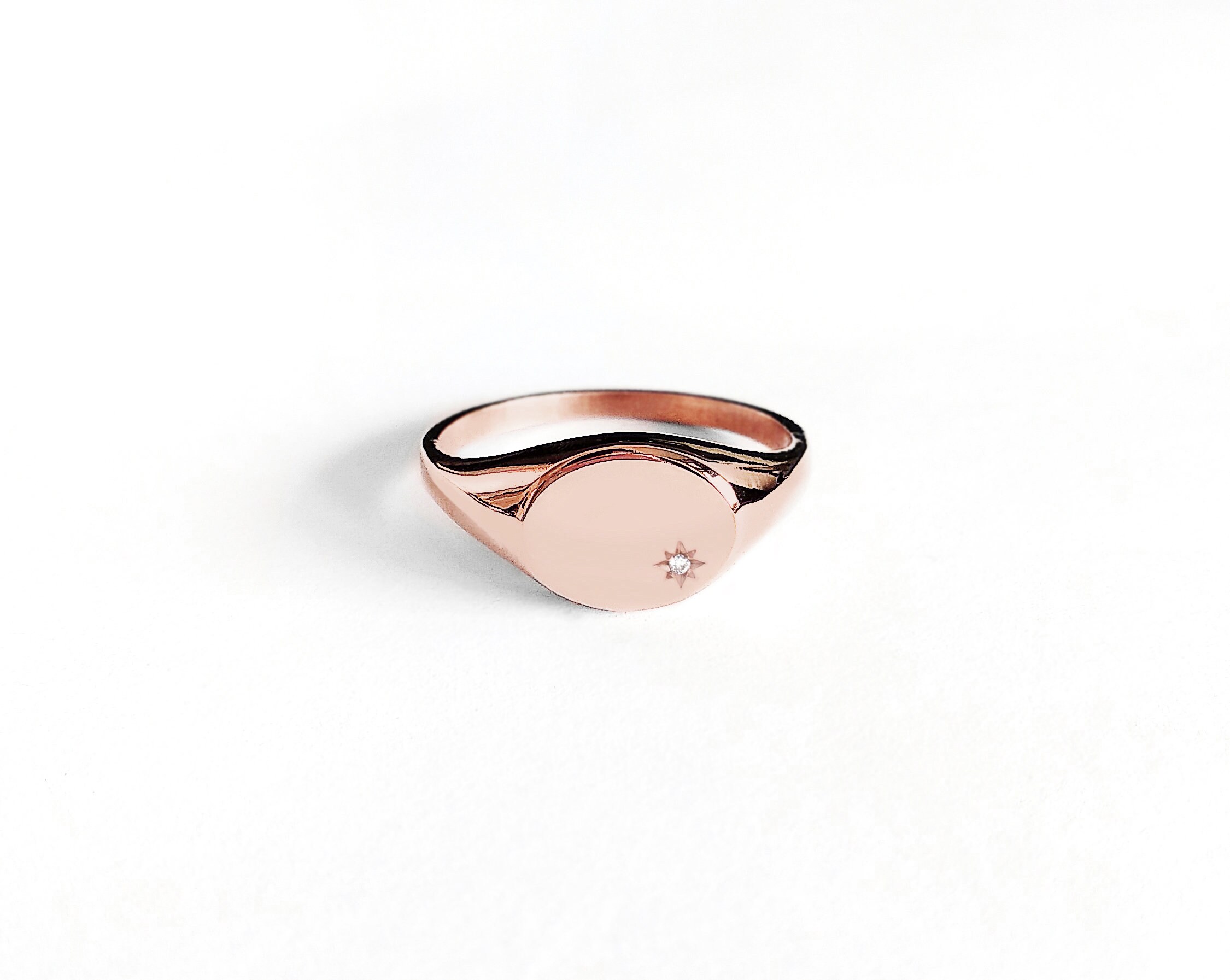 18K Diamond Signet ring Star setting signet ring 14K Solid | Etsy