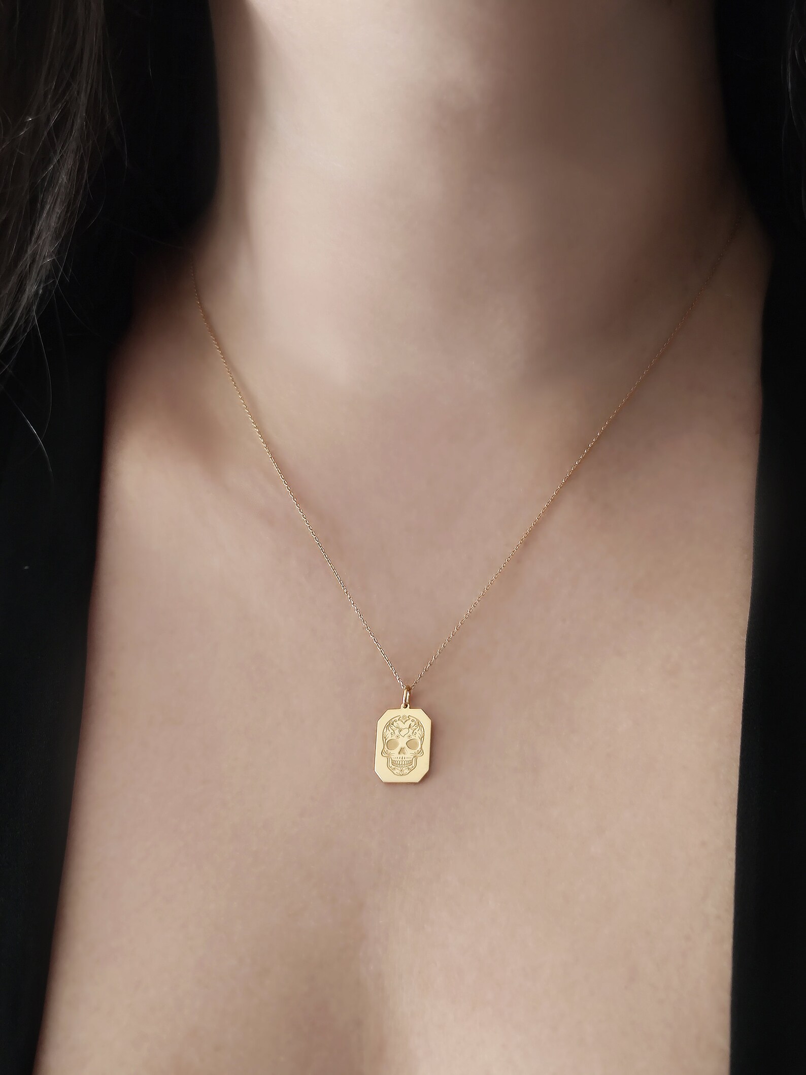 14K 9K Solid Gold Skull Necklace Solid Real Gold Skull - Etsy