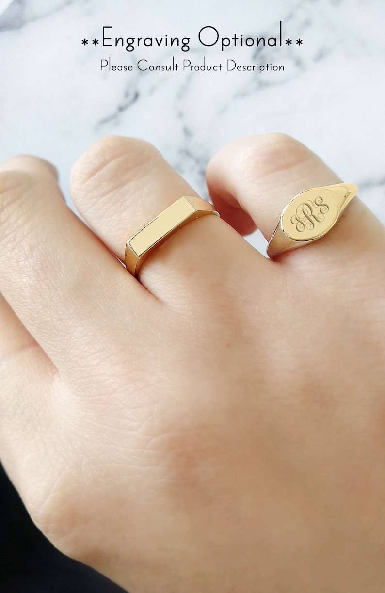 18K 14K Oval Signet Ring Solid Gold Signet Ring Gold Pinky - Etsy