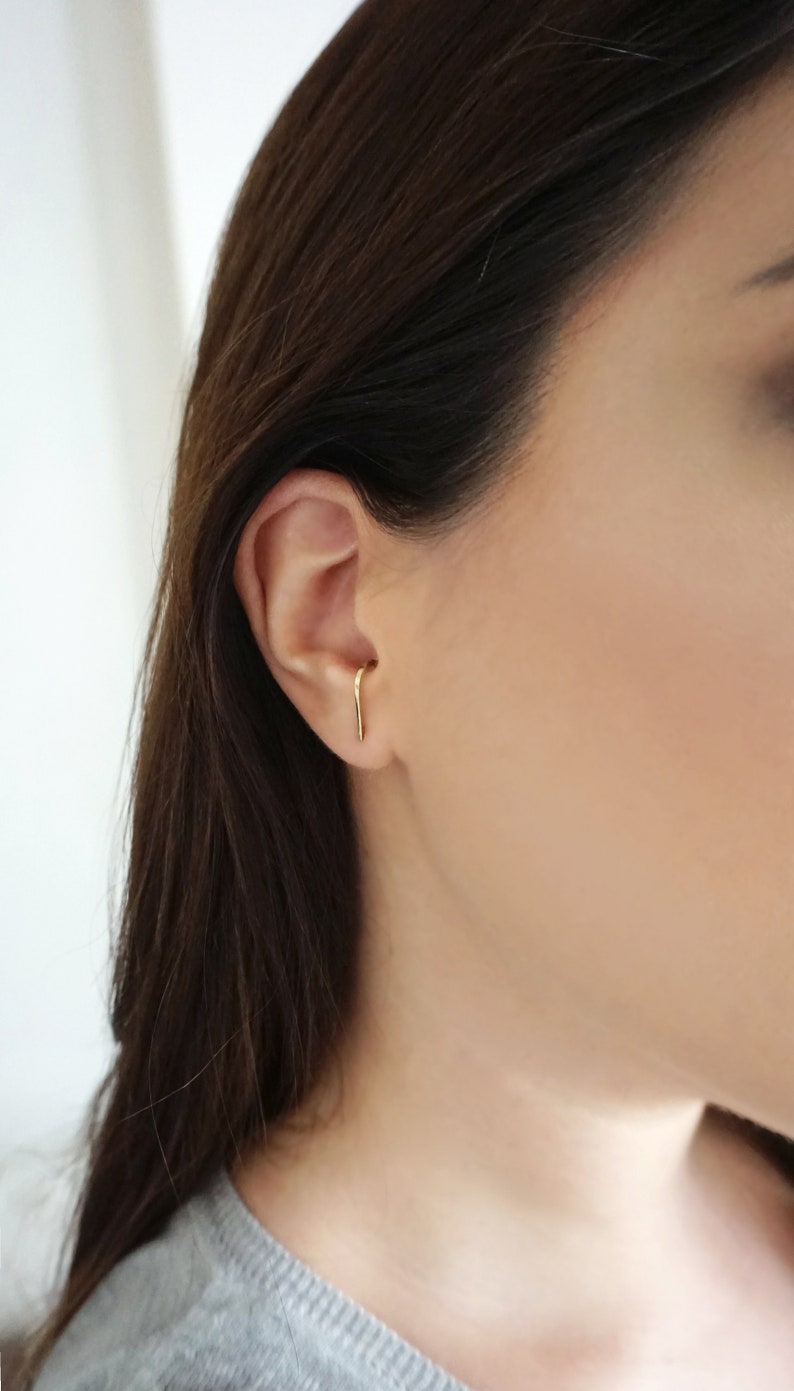 14K 9K Thin suspender earrings Minimal Gold Earrings Solid | Etsy