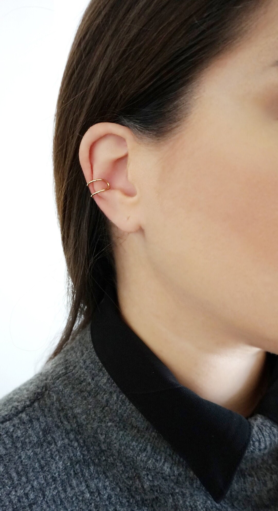 14K 9K Solid Gold No Piercing 2 Band Ear Cuff Wrap, Cartilage Helix Ear ...