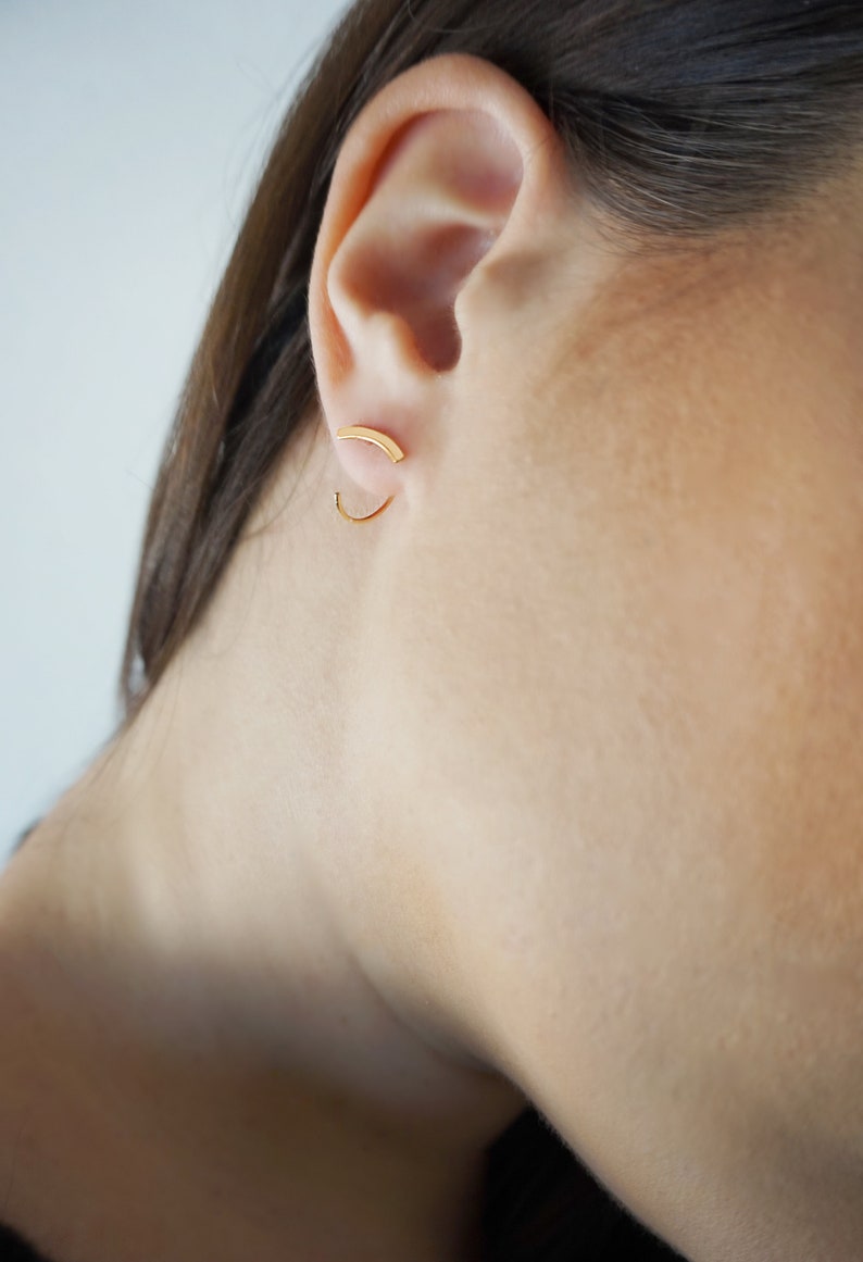 14K 9K Gold Bar Hugging Hoops Solid Gold Hug Earrings Huggie - Etsy