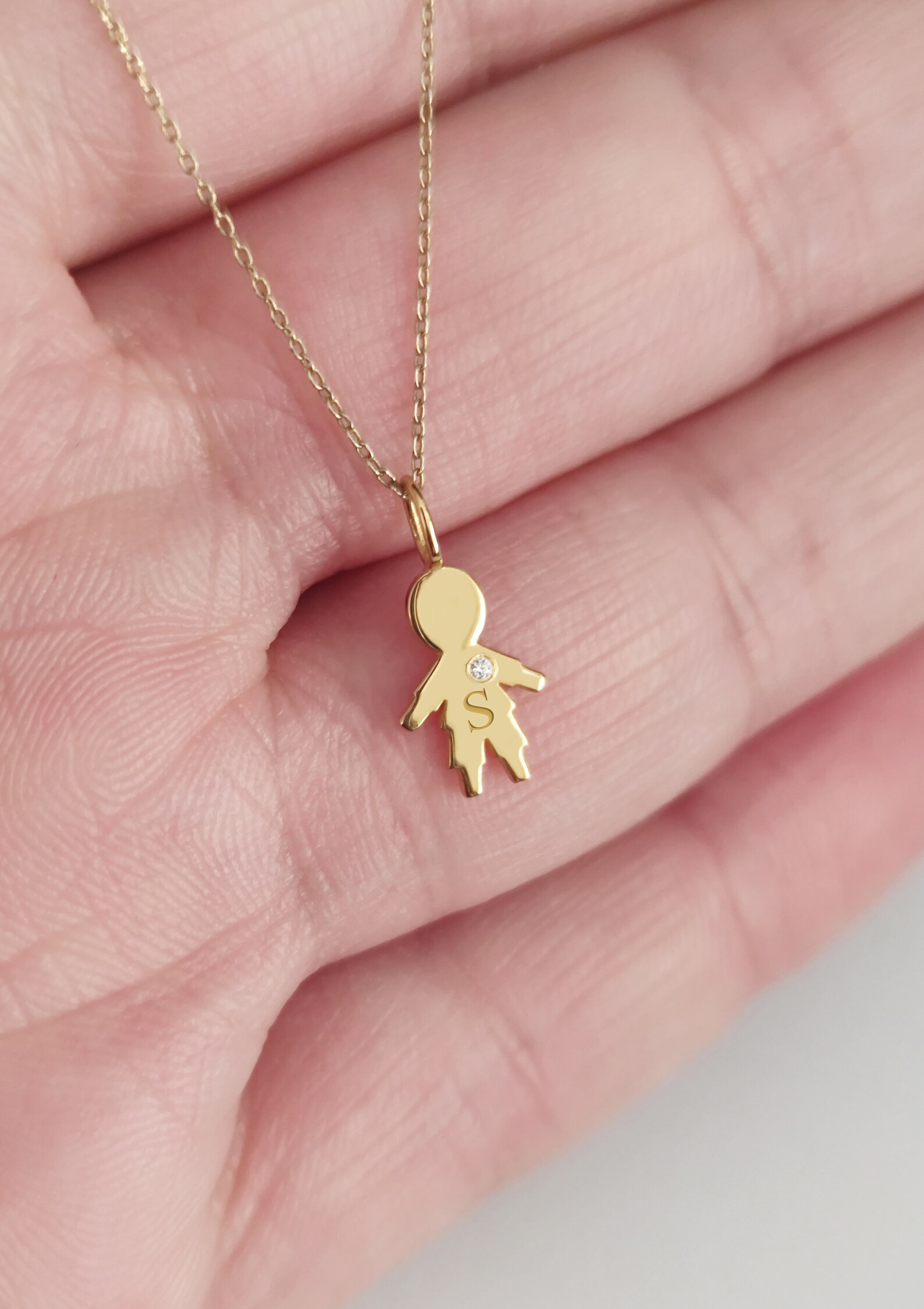 14K 9K Tiny Boy Personalized Pendant, Solid Real Gold Boy Charm With ...