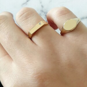 18K 14K 9K Rectangular Bar Signet Ring, Diamond Signet Ring, Solid Gold Signet Ring ...