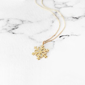 14K 9K Snowflake Charm Necklace, Solid Gold Necklace, Wintertime ...