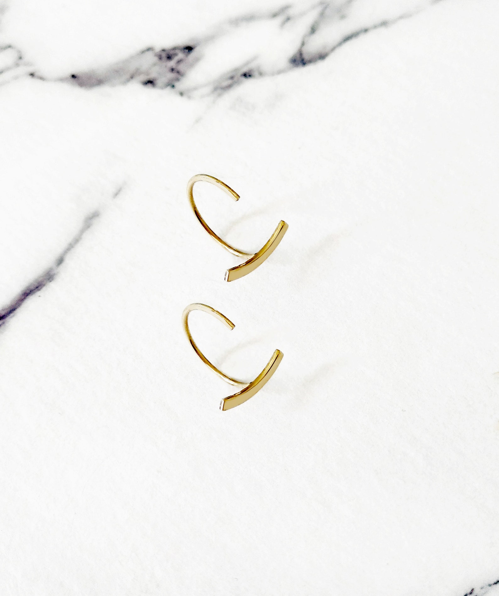 14K 9K Gold Bar Hugging Hoops, Solid Gold Hug Earrings, Huggie Hoop ...