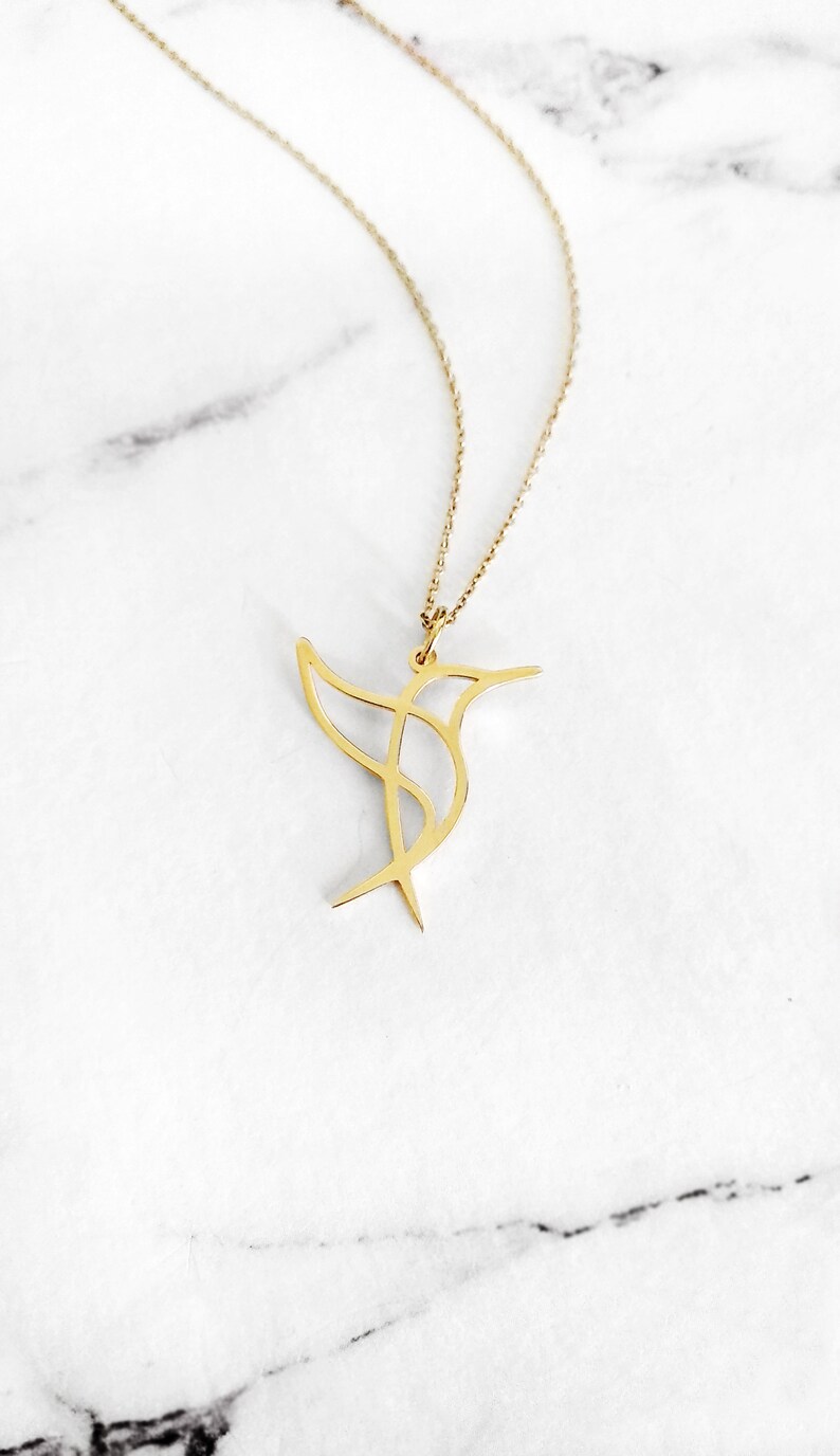 14K 9K Hummingbird necklace Dainty Hummingbird necklace Rose | Etsy