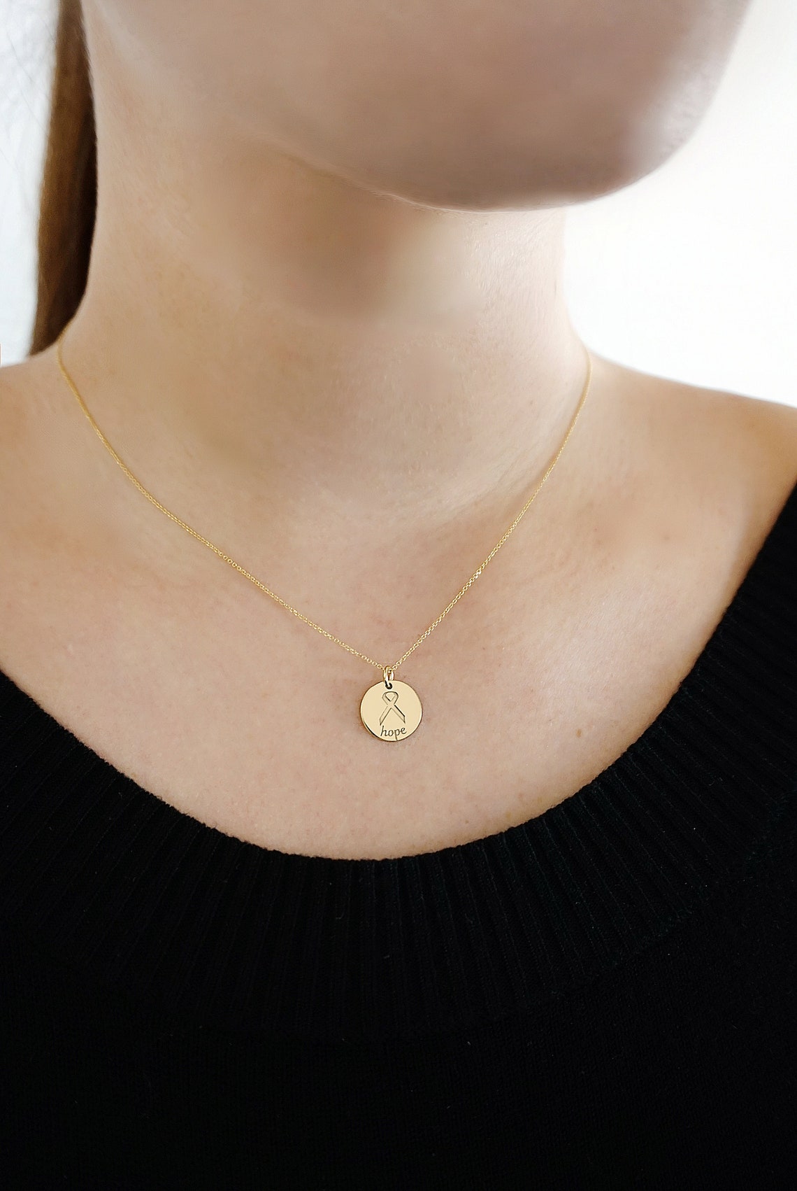 14K Solid Gold Cancer Awareness Ribbon Charm Necklace Breast | Etsy