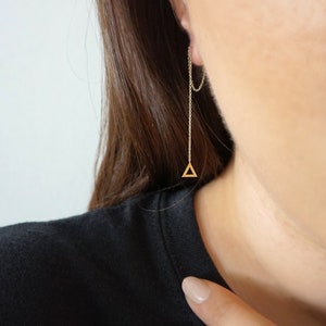 14K 9K Gold Triangle Threader Earrings, Solid Gold Threader Earrings ...