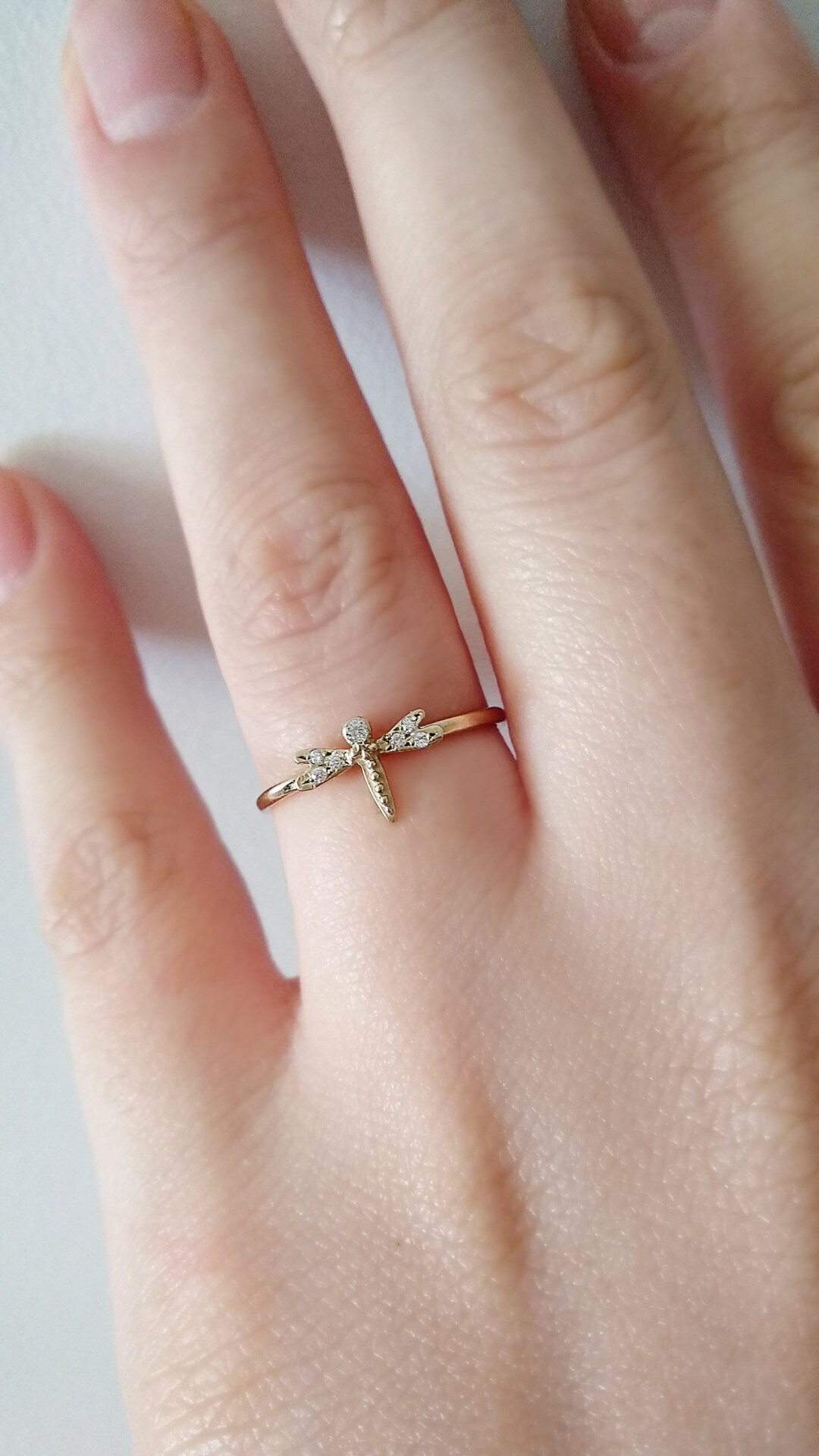 14K 9K Dragonfly Diamond Ring, Dainty Dragonfly Ring, Libellule Insect ...