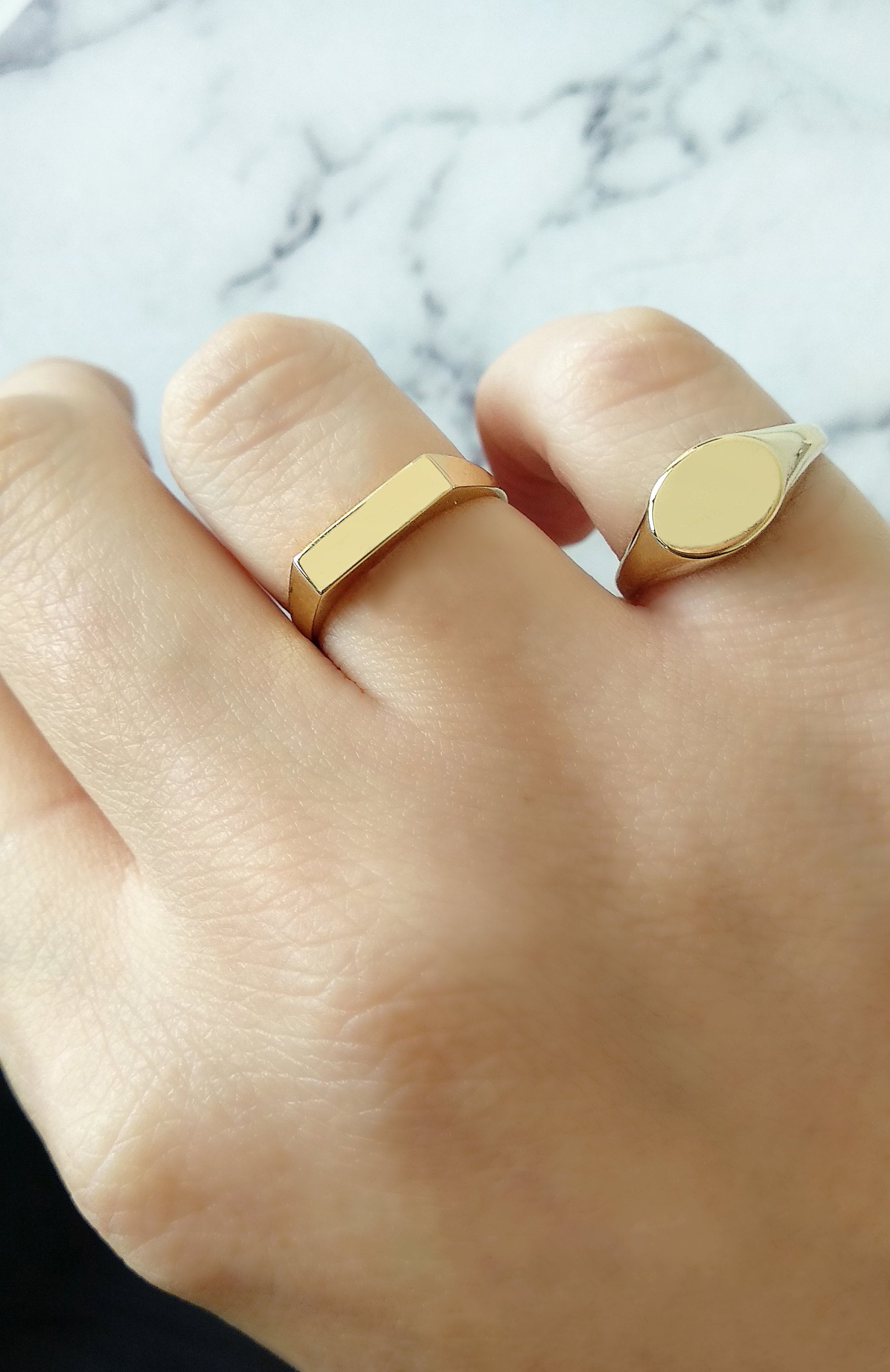14K Rectangular Bar Signet Ring, Solid Gold Signet Ring, 18K Gold ...