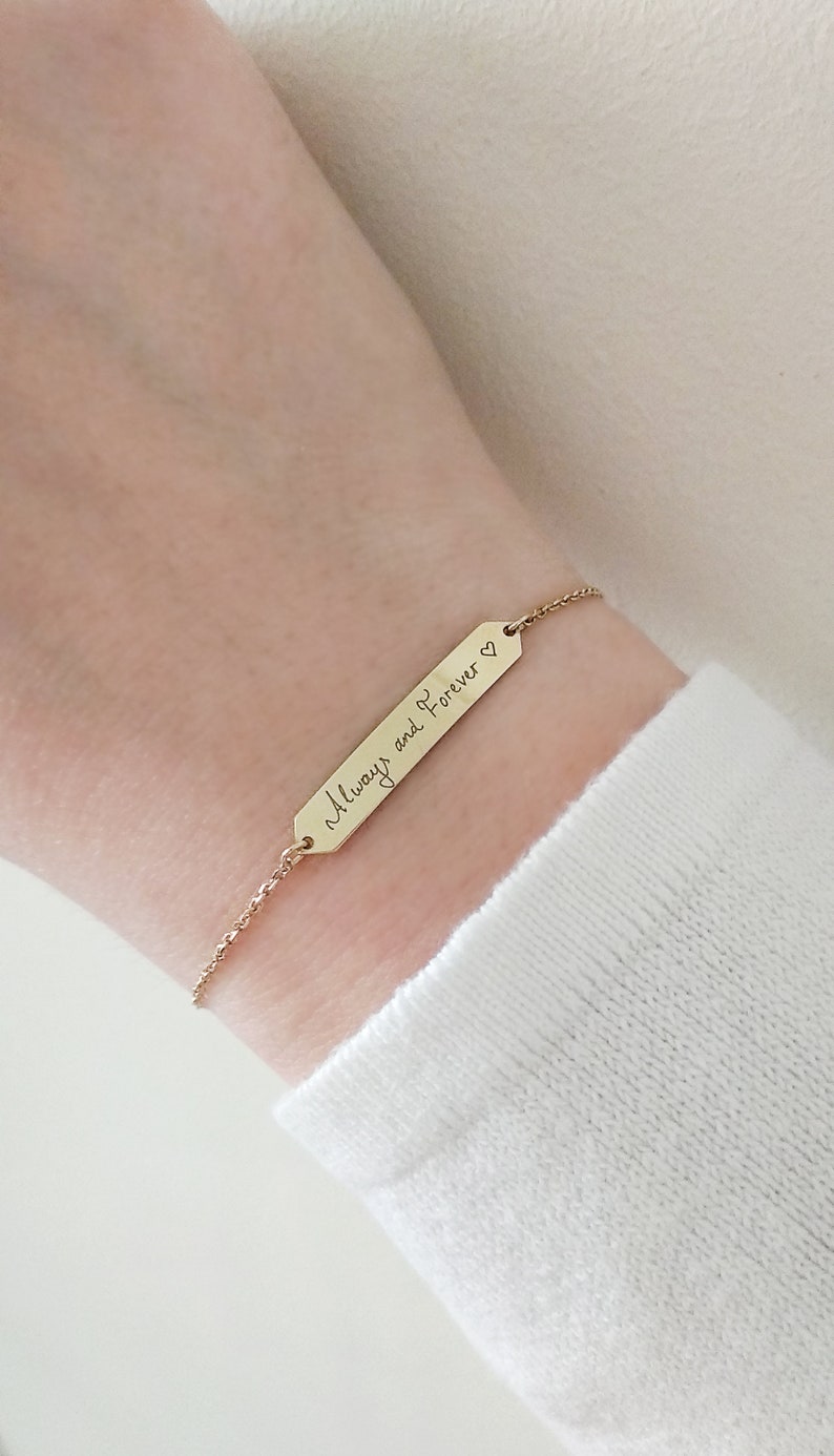 14K 9K Handwriting Bar Bracelet, Personalized Handwritten Bracelet ...