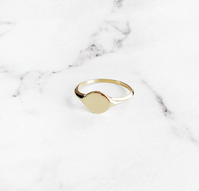 18K 14K 9K Dainty Round Signet Ring Solid Gold Ring Small - Etsy