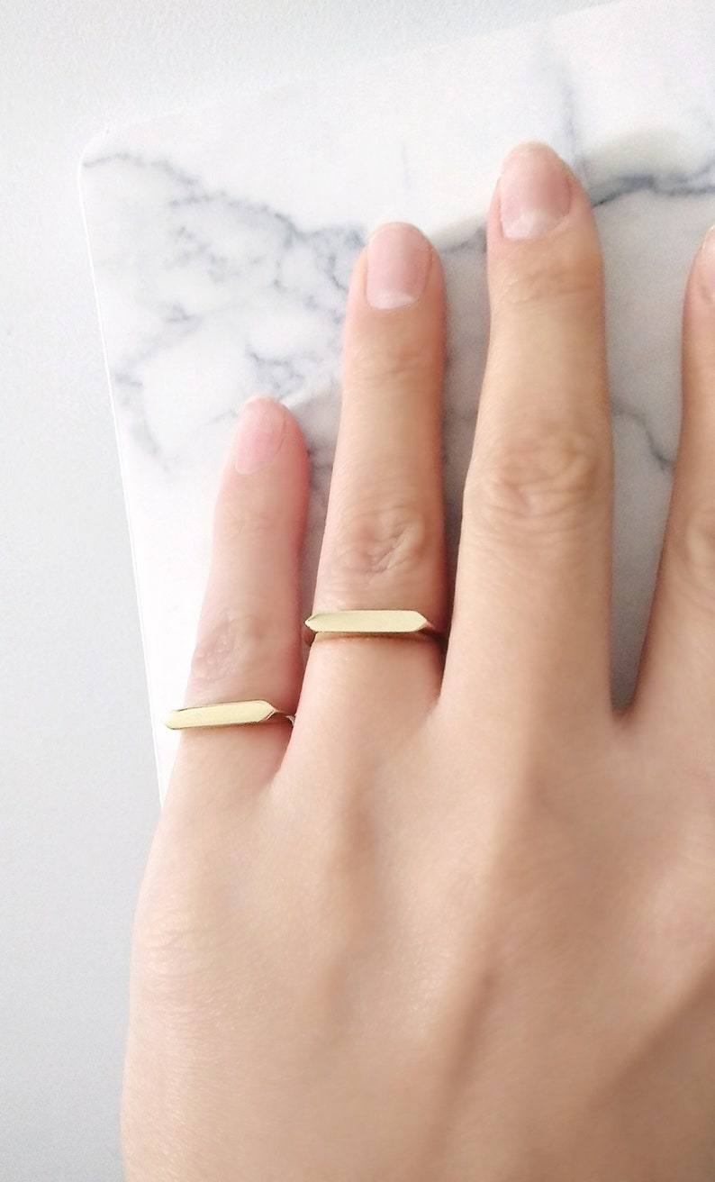 18K 14K 9K Thin Hexagon Bar Signet Ring Solid Gold Signet Ring - Etsy
