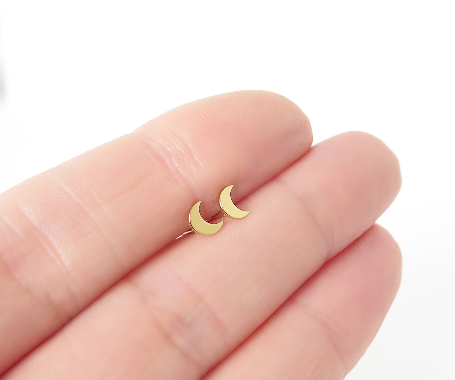 14K Gold Tiny Crescent Moon Studs Small Mini Moon studs | Etsy