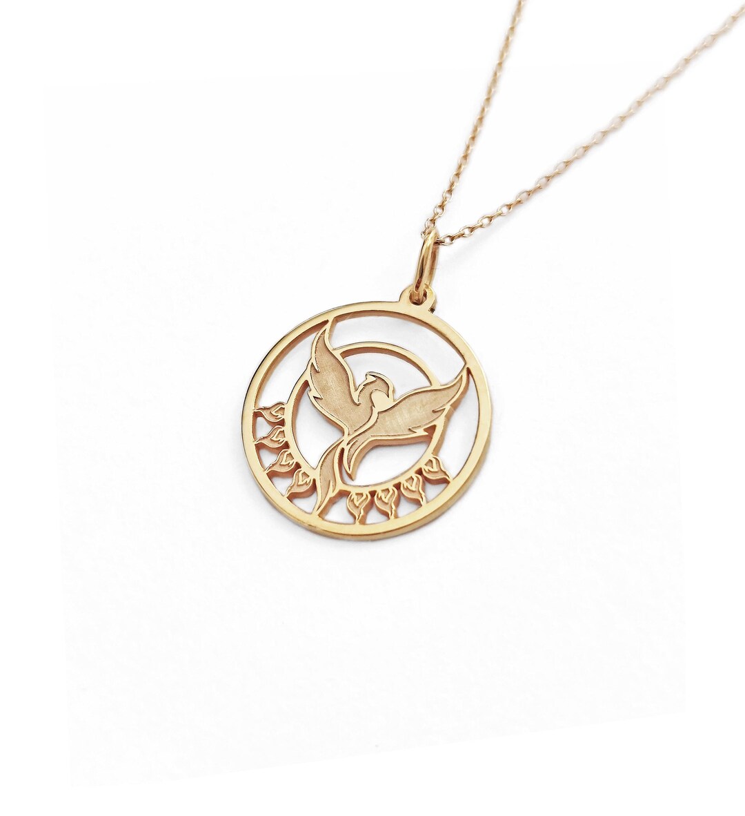 14K 9K Rising Phoenix Necklace, Solid Gold Phoenix Charm,minimalist ...