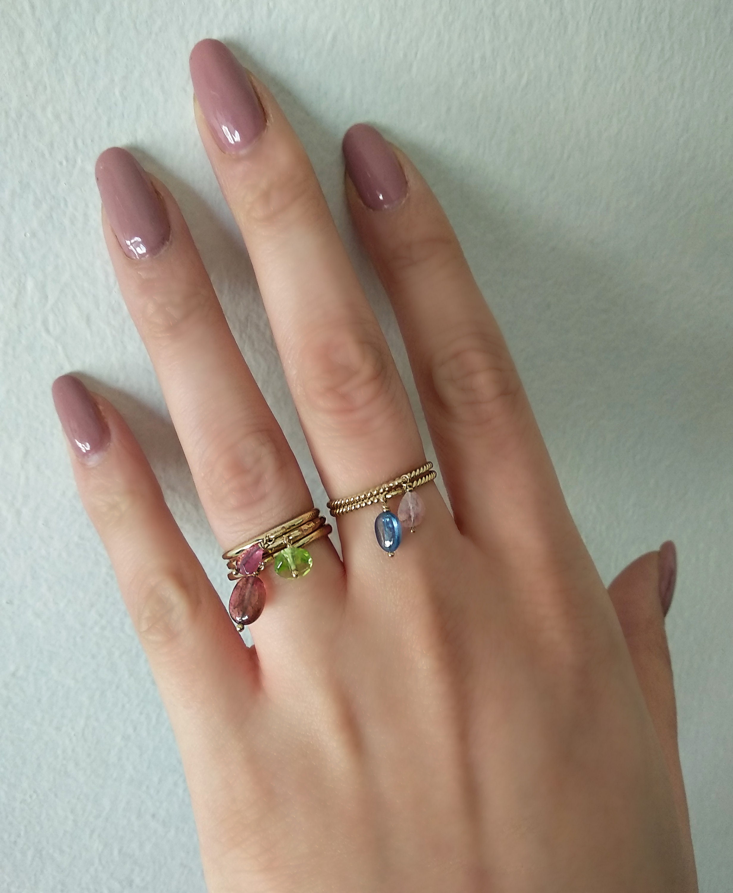 14K Gold Charm Ring Peridot Ring Gold Dangle Ring Gemstone | Etsy